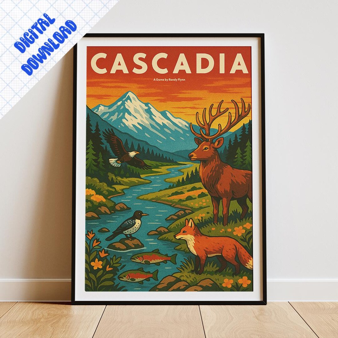 Cascadia Board Game Poster - Fan Art, Digital Download, Retro Game Art ...