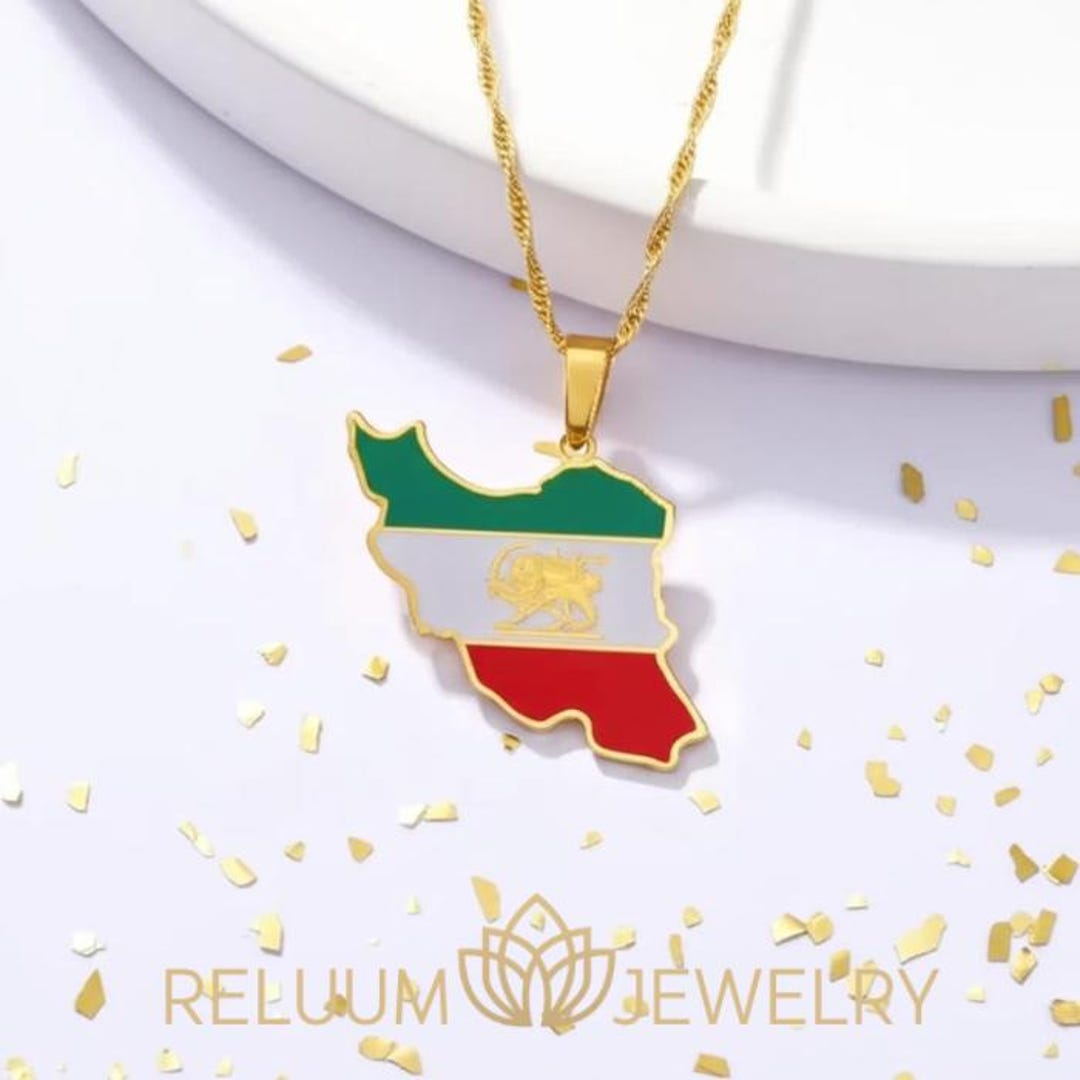 Iran Map Outline Charm Necklace - Flag of Iran Pendant Necklace - Gift ...