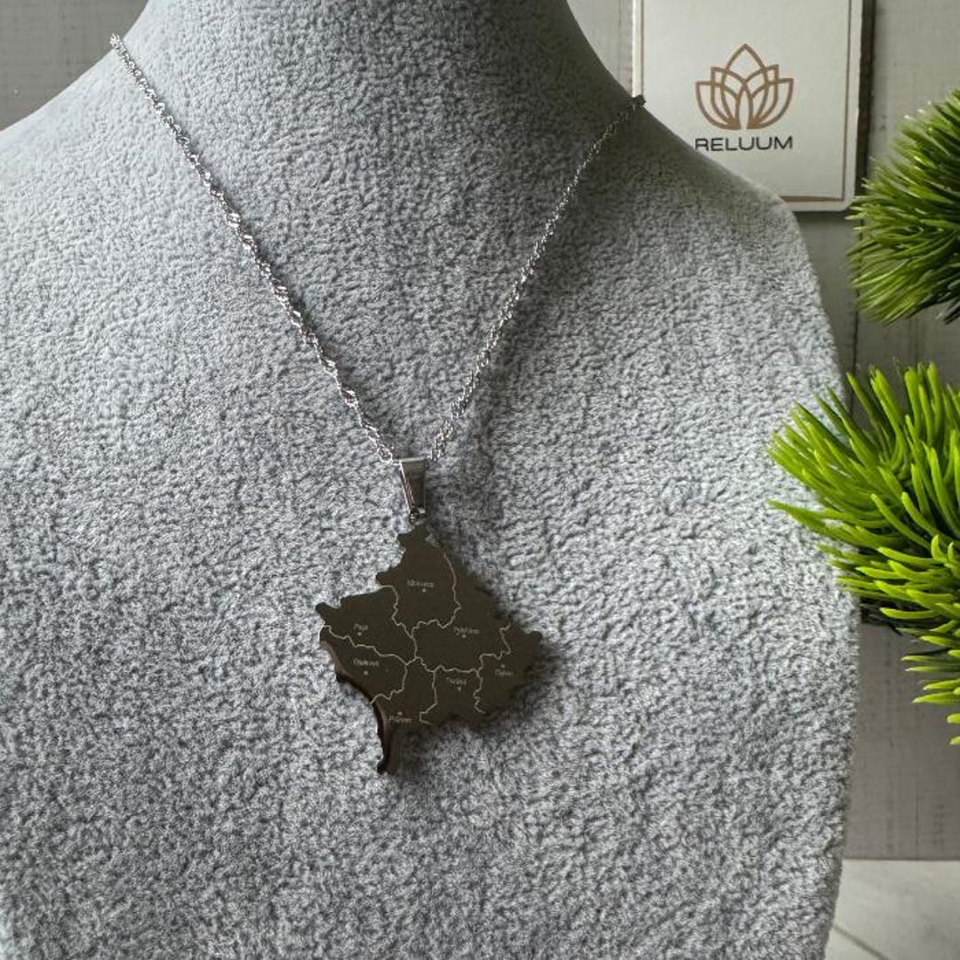 Kosovo Map With City Names Necklace - Map of Kosovo Necklace - Gift ...