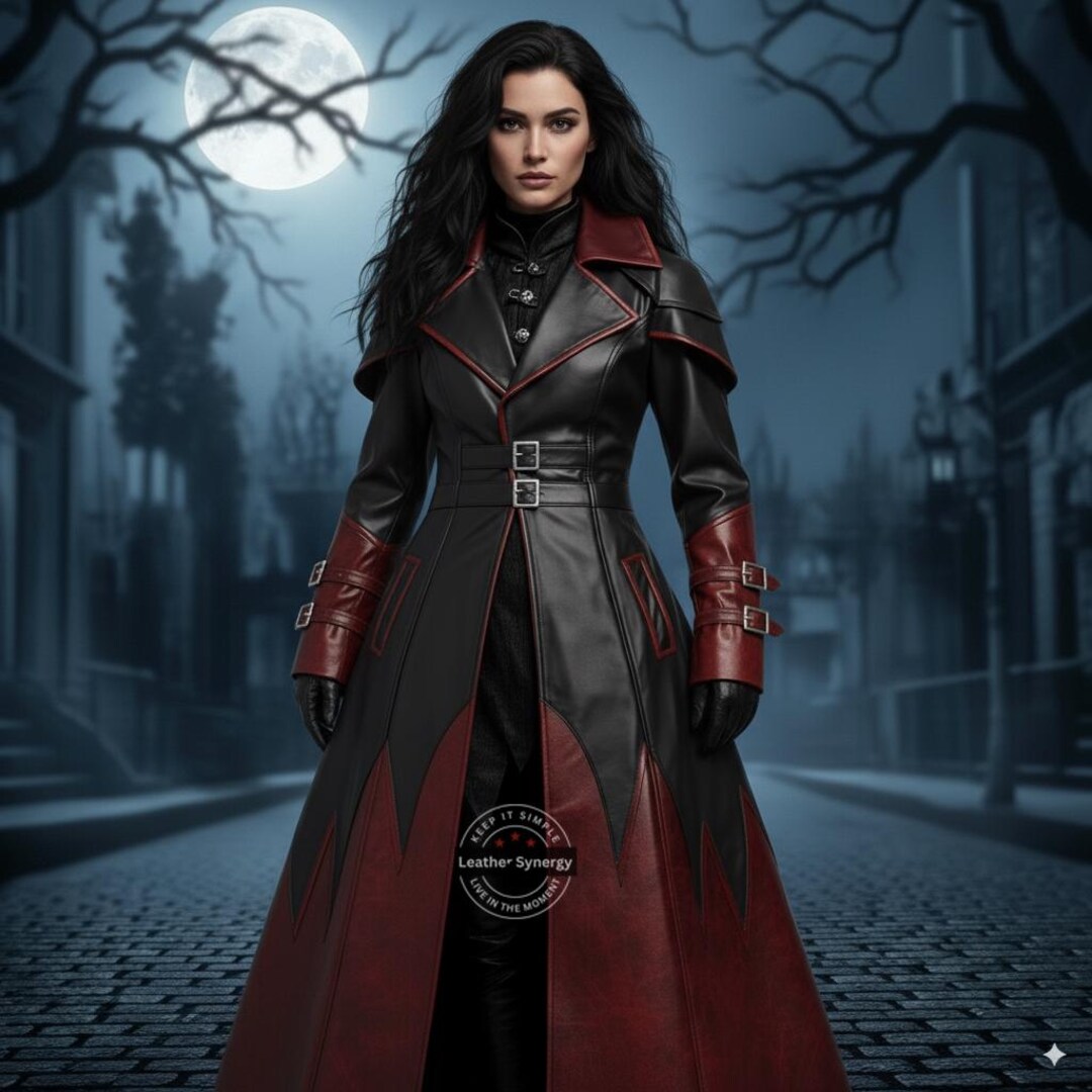 Handmade Black & Red Leather Vampire Coat | Gothic Trench Overcoat ...