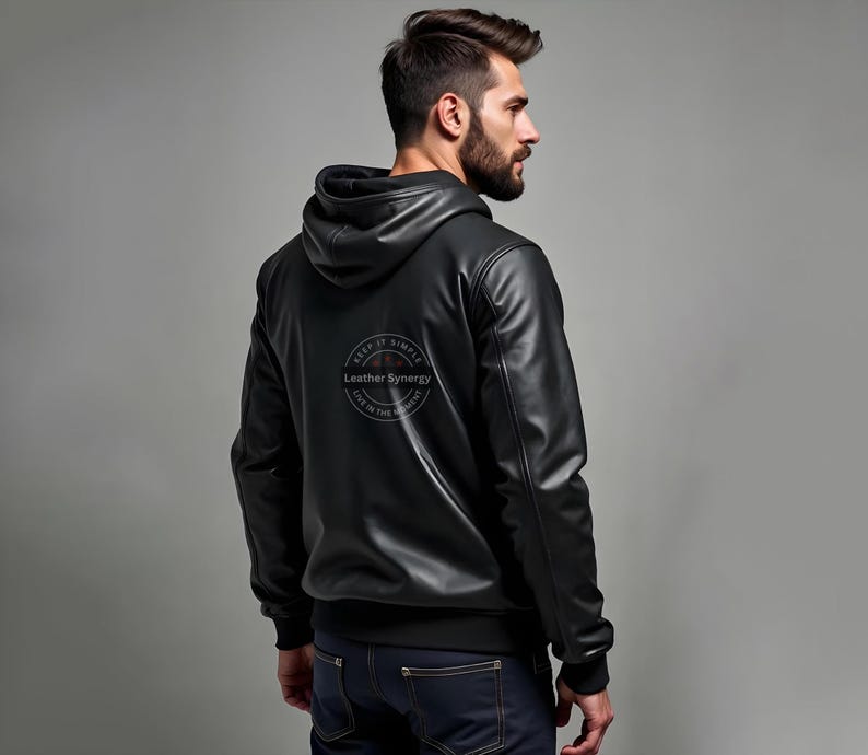 Handmade Black Leather Hoodie | Real Leather Hooded Jacket | Custom ...