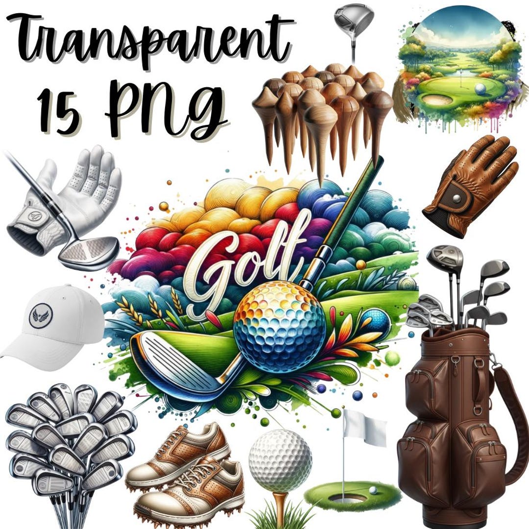 Watercolor Golf Clipart Bundle: Golfer, Cart, Course (PNG Files ...