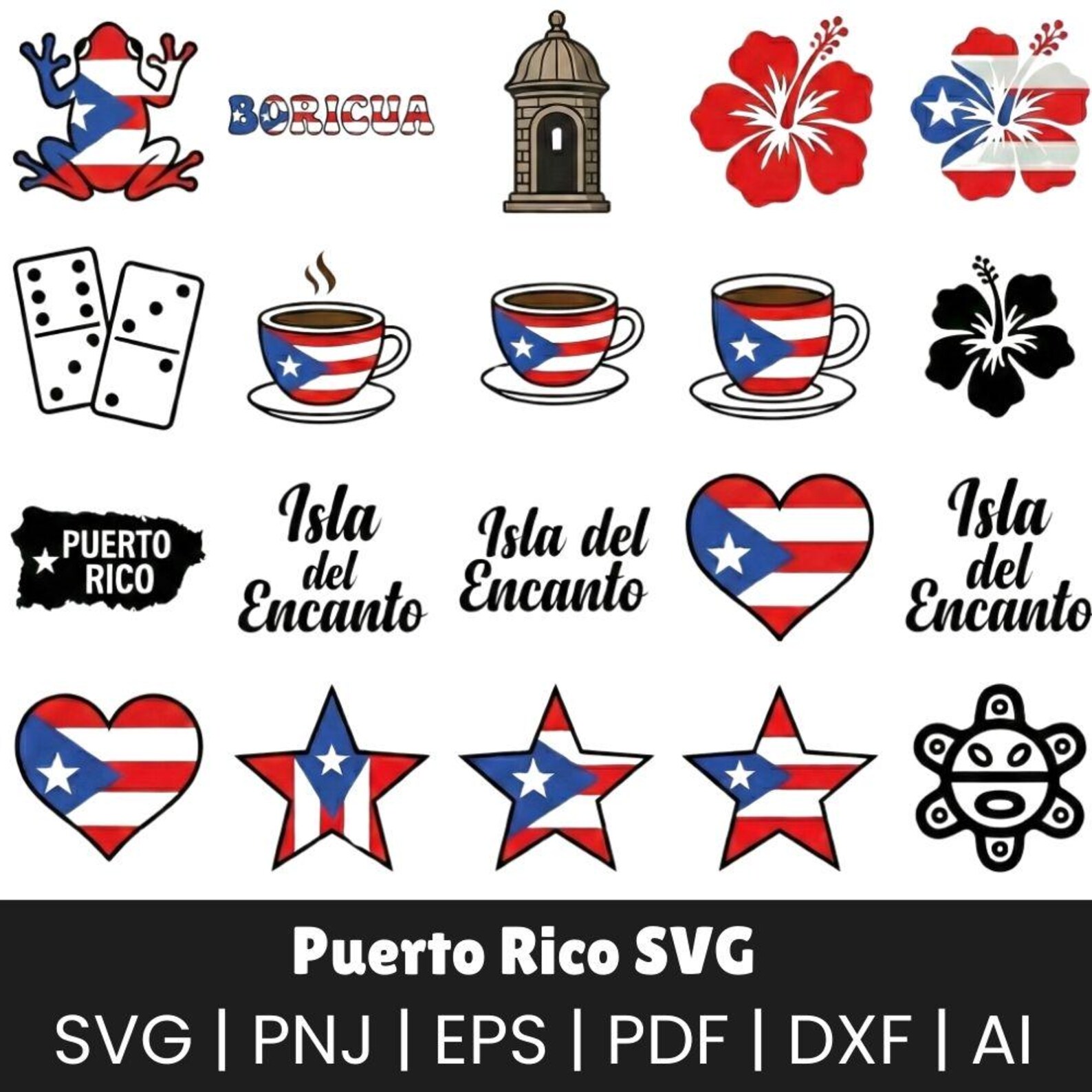 Puerto Rico SVG Bundle, Boricua Flag PNG, Coqui Frog Taino Symbols, El ...