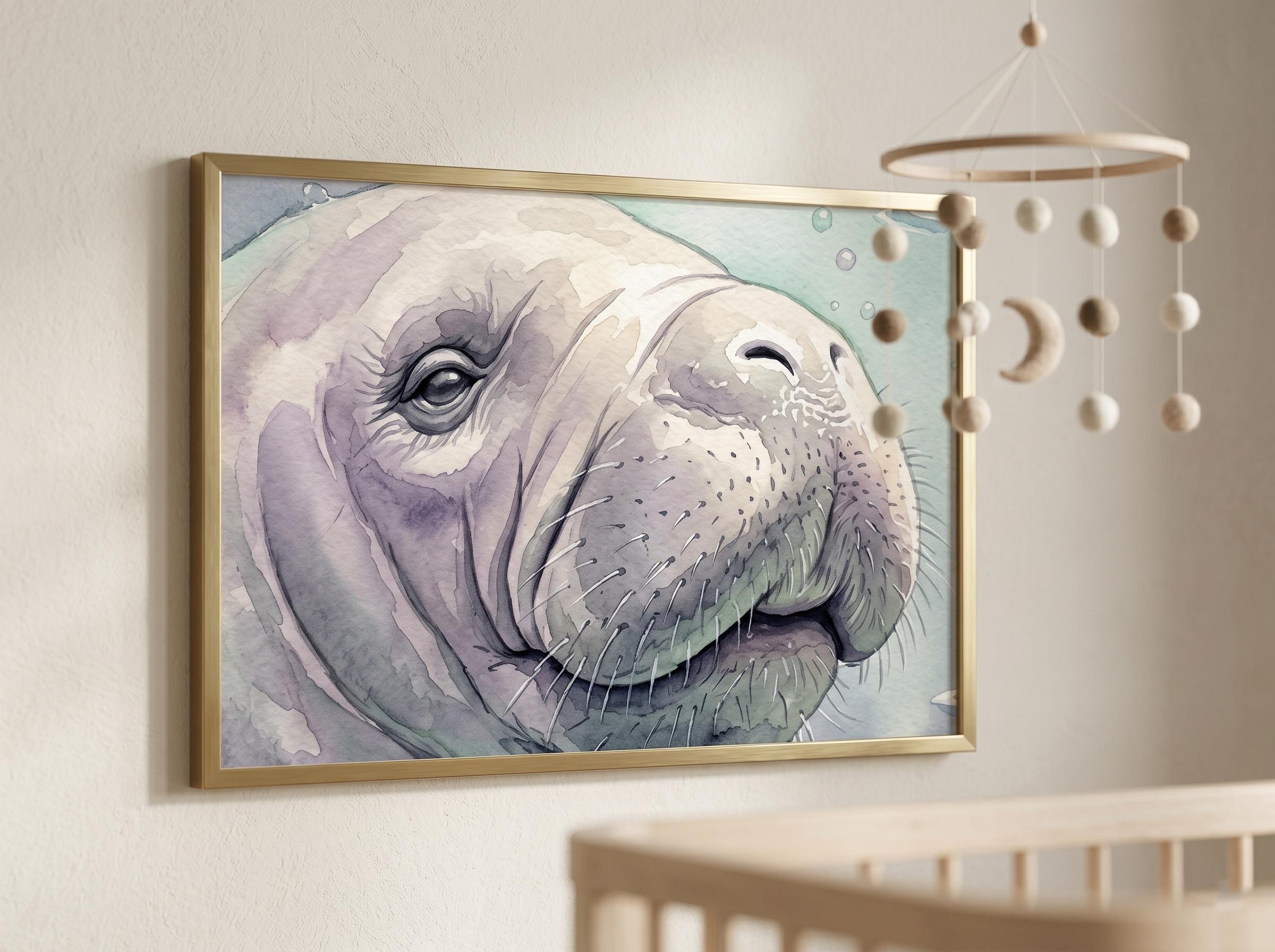 Manatee Nursery Wall Art, Watercolor Ocean Nursery Decor, Set of 3 Sea ...