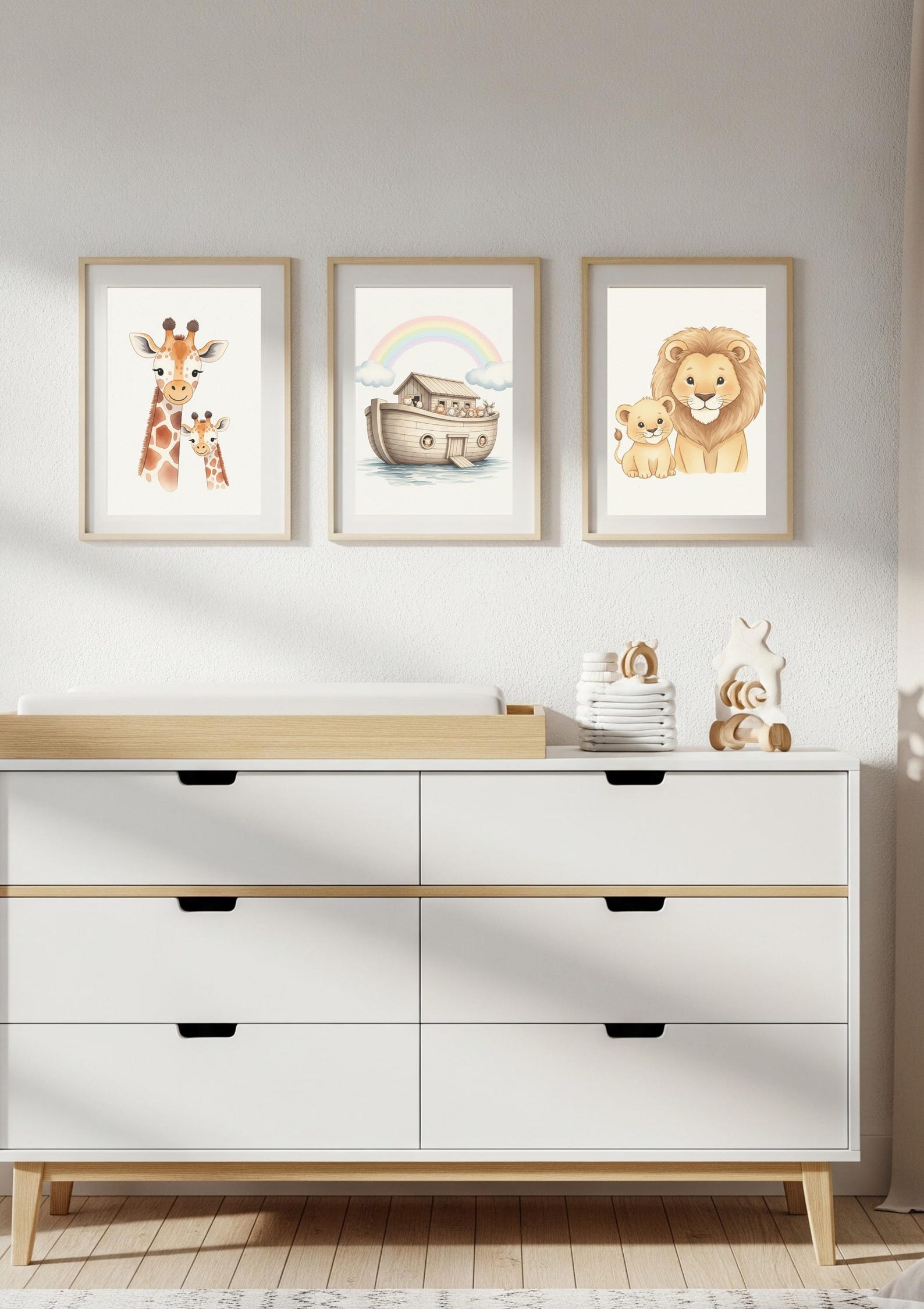 Noah's Ark Nursery Decor, Set of 3 Prints, Neutral Christian Wall Art ...