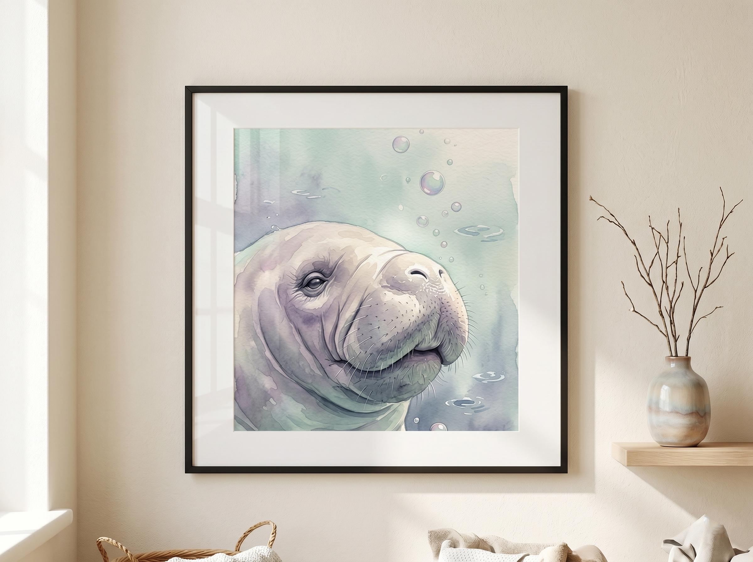 Manatee Nursery Wall Art, Watercolor Ocean Nursery Decor, Set of 3 Sea ...