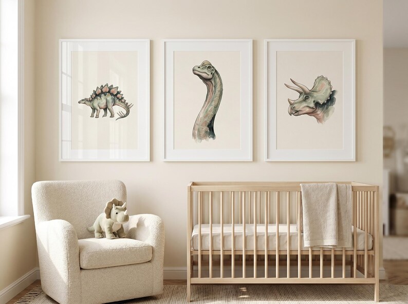 Botanical Dinosaur Nursery Art, Minimalist Prehistoric Kids Decor, Dino ...