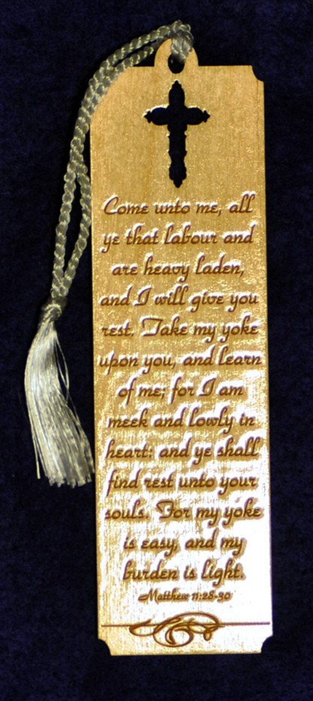 Matthew 11:28-30 With Leaf Cross Bookmark - Etsy