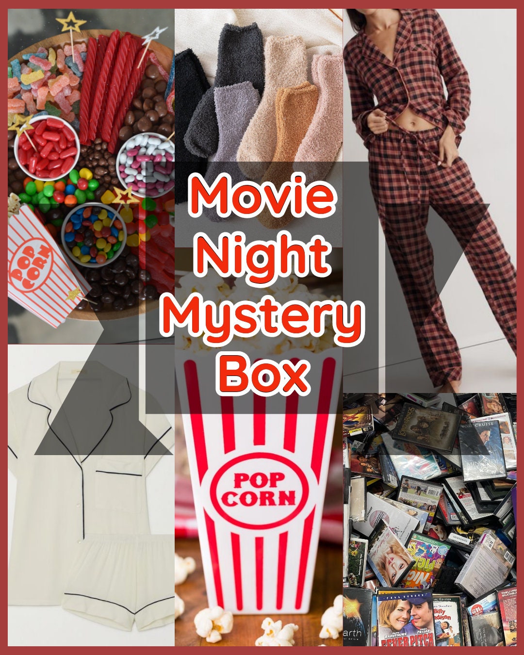Movie Night Mystery Box Includes DVD, Fuzzy Socks, Popcorn, Candy, and ...