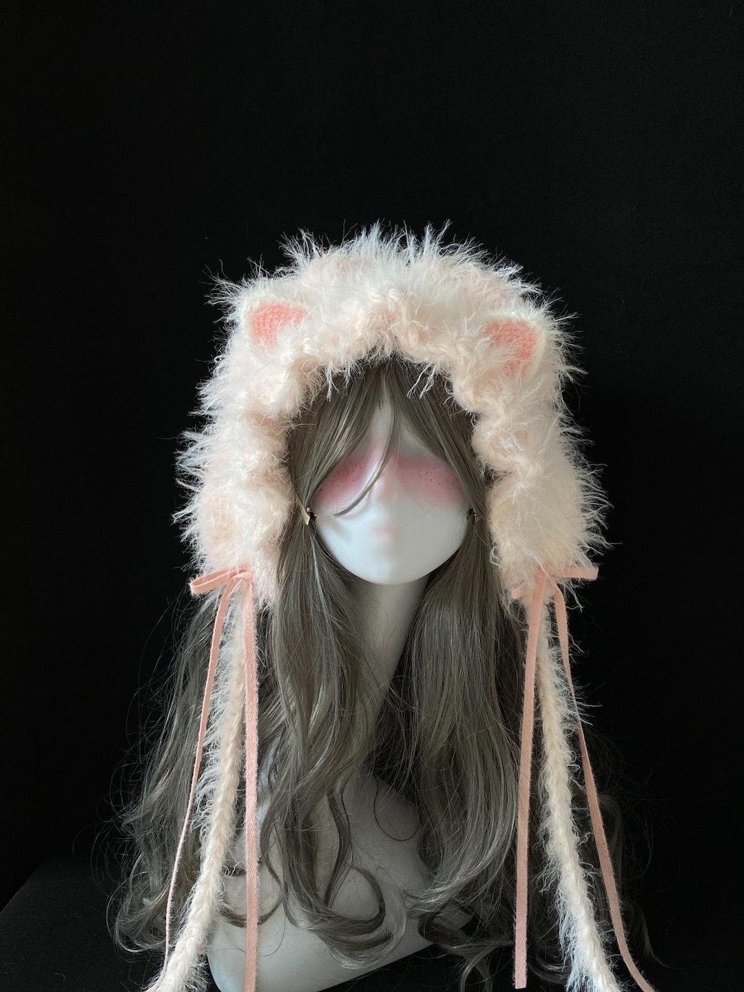 Handmade Fluffy Pink Cat Ear Hood, Cosplay Bonnet - Etsy