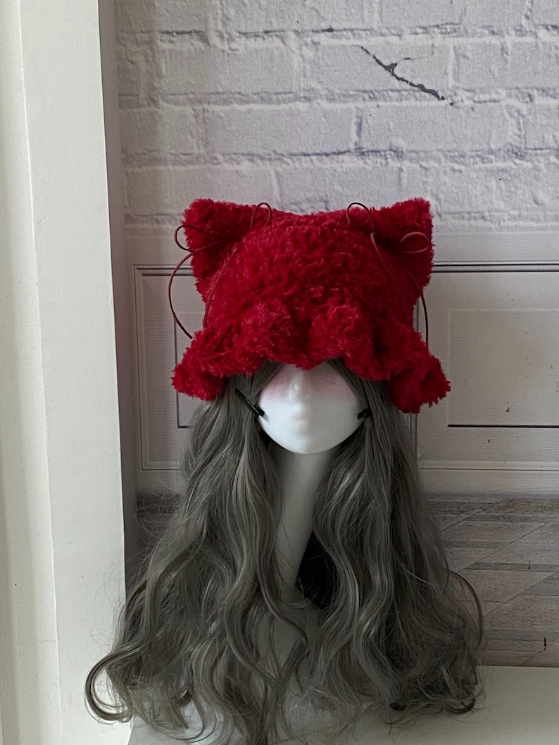 Handmade Wine Red Cat Ear Hat - Playful Cozy Accessory - Etsy