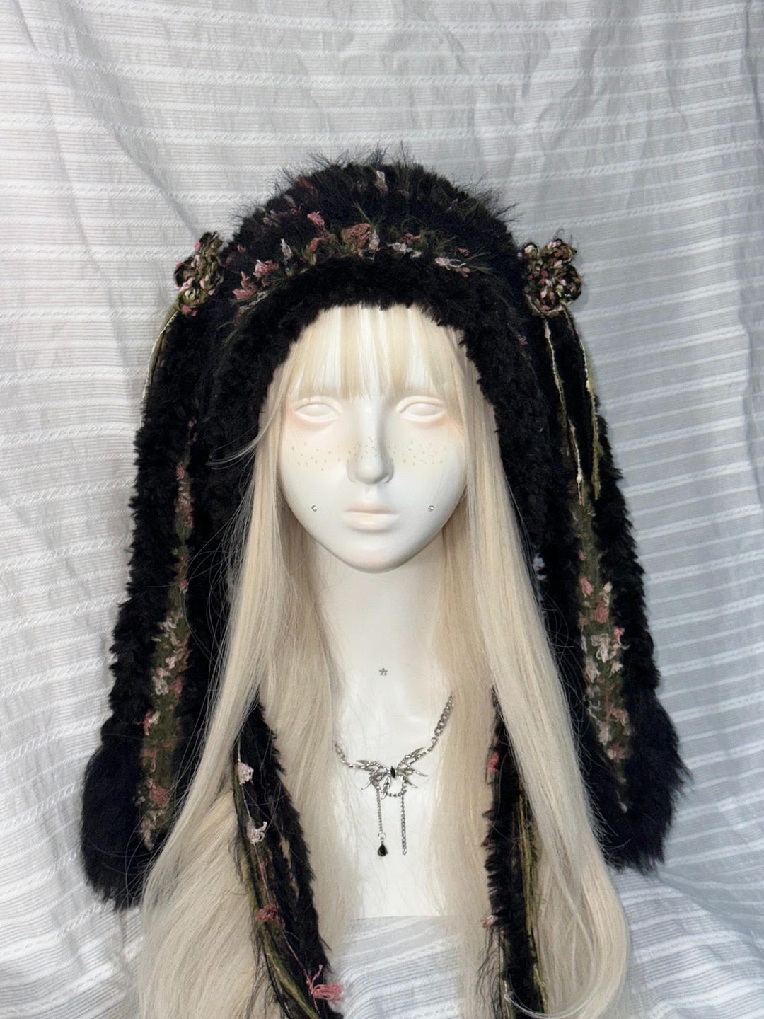 Bunny Ear Hood With Floral Accents - Handcrafted Crochet - Etsy