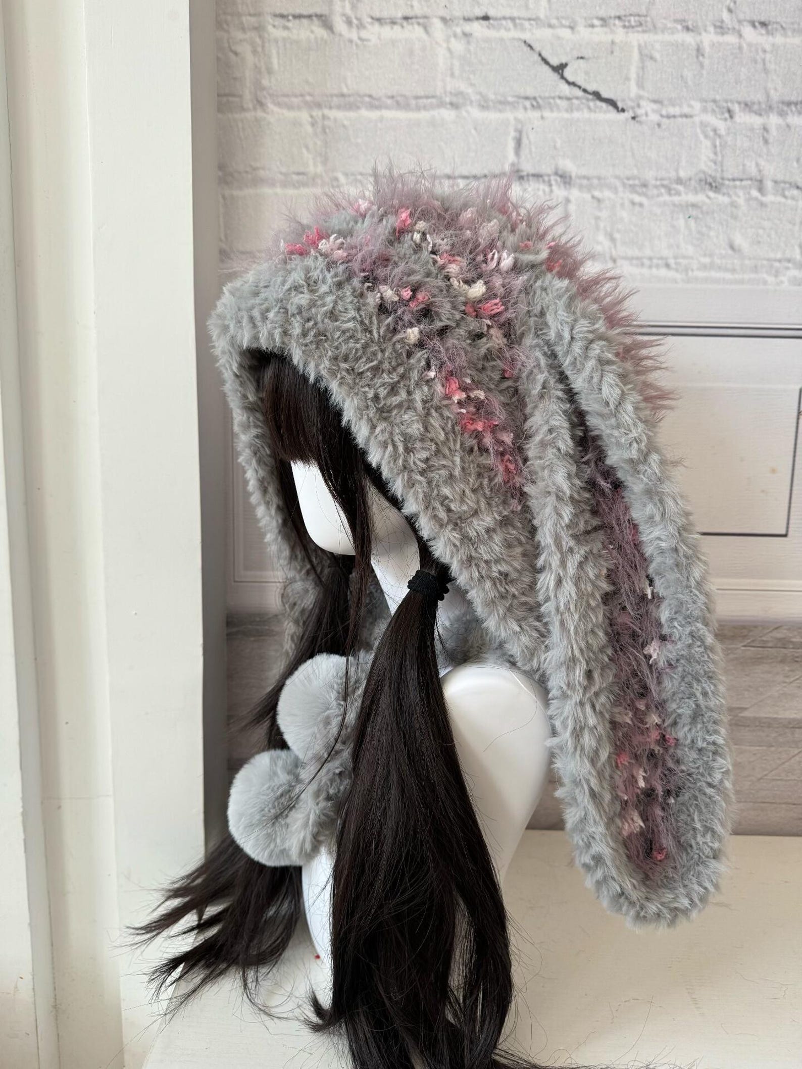 Long Ears Smoke Pink Bunny Hood - Handmade Whimsical Warmth - Etsy