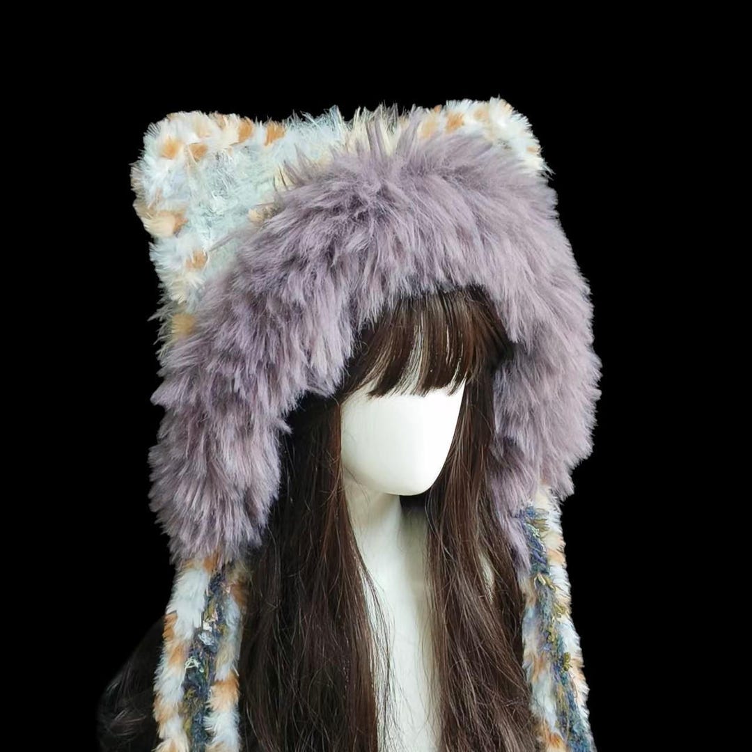 Cat Ear Hood Plush Long Tassel Soft Whimsical Statement Headpiece - Etsy