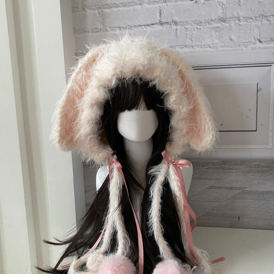 Adorable Handmade Bunny Ear Hood Hat - Pink & White Plush - Etsy
