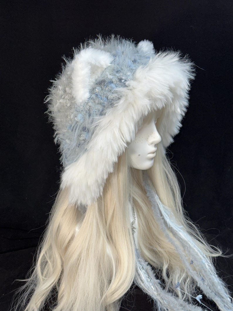 Fox Ears Plush Hood - Soft Yarn Cozy Wear for Style & Warmth-gray Blue ...