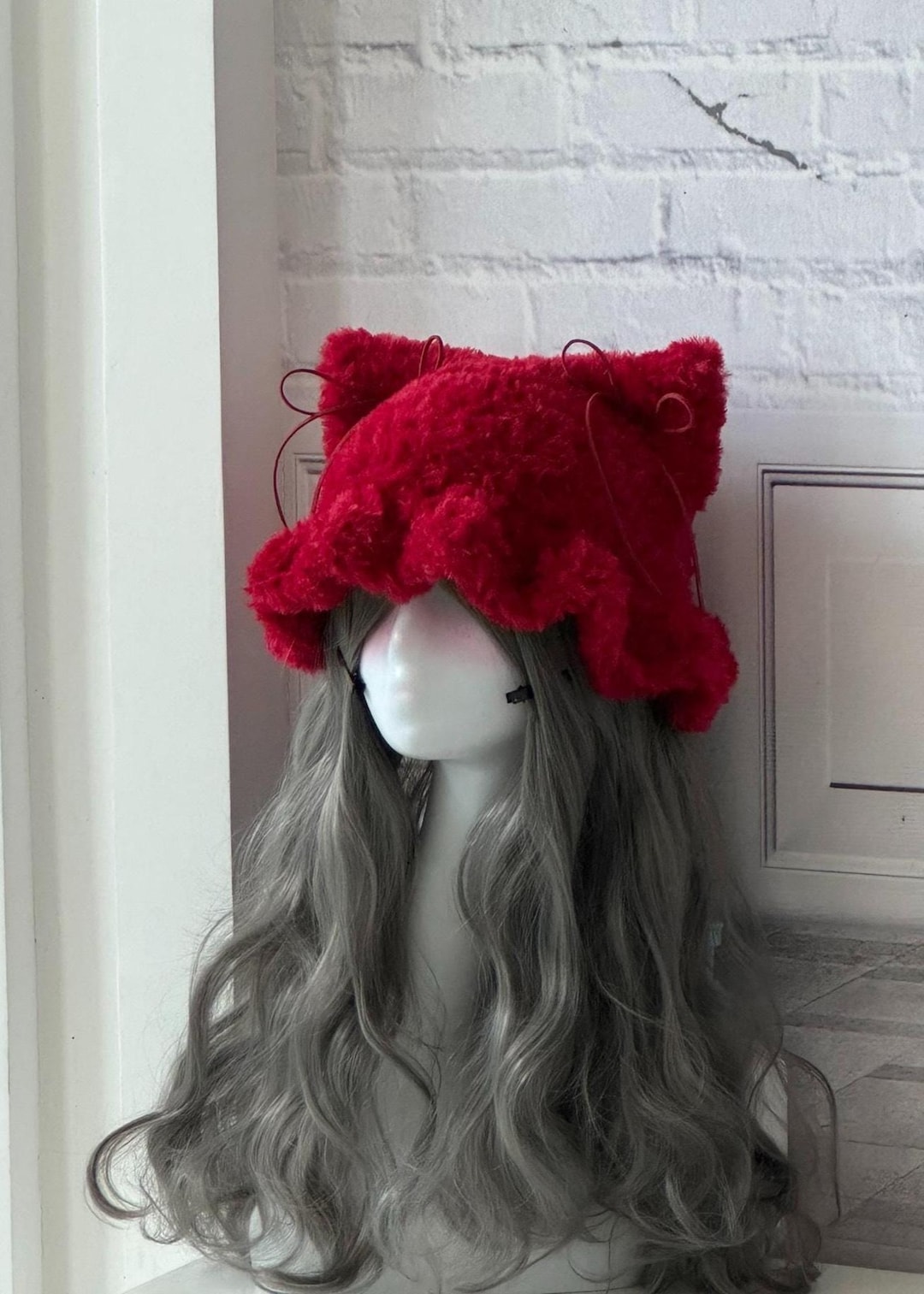 Handmade Wine Red Cat Ear Hat - Playful Cozy Accessory - Etsy