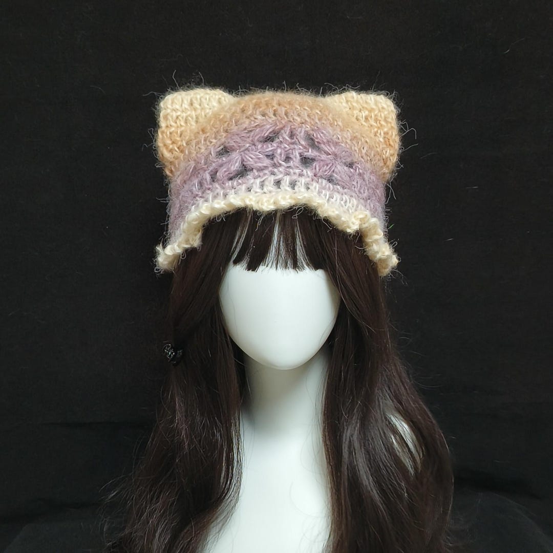 Autumn Taro Gradient Cat Ear Beanie - Handmade Cozy Warm Hat - Etsy