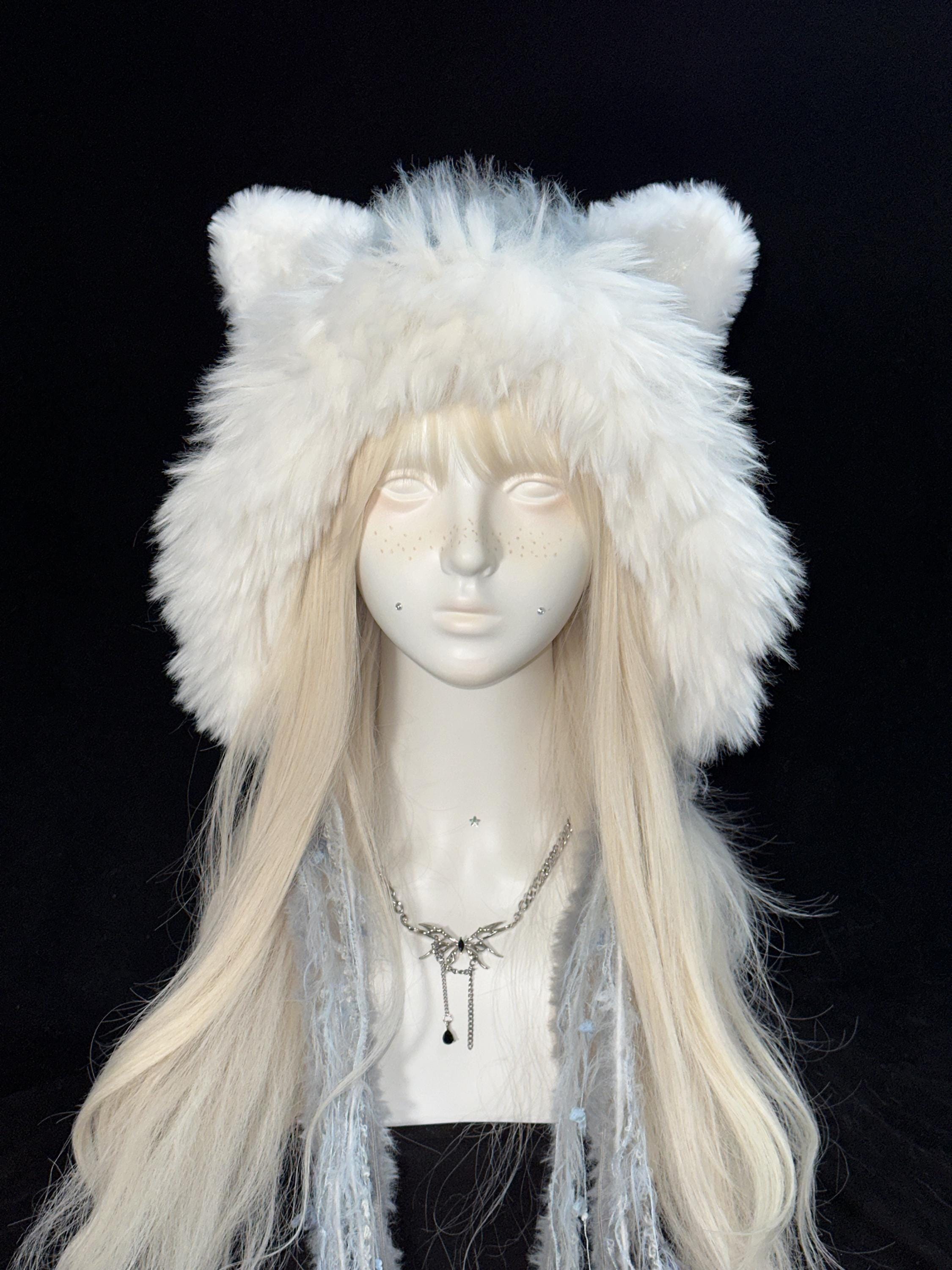 Fox Ears Plush Hood - Soft Yarn Cozy Wear for Style & Warmth-gray Blue ...