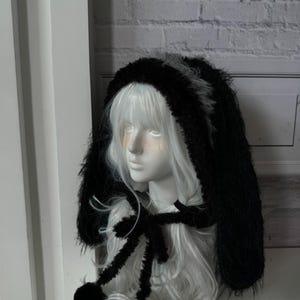 Plush Black & Gray Bunny Ear Hood - Cozy Winter Hat - Etsy