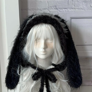 Plush Black & Gray Bunny Ear Hood - Cozy Winter Hat - Etsy