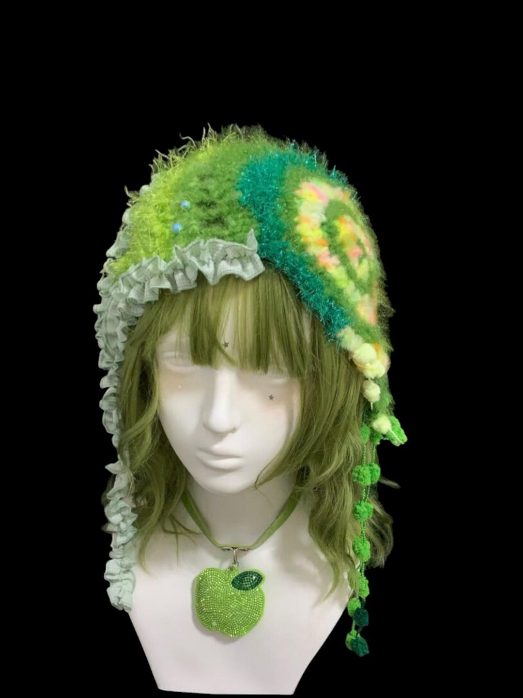 Vibrant Green Mystical Forest Crochet Hood - Handcrafted Whimsical ...
