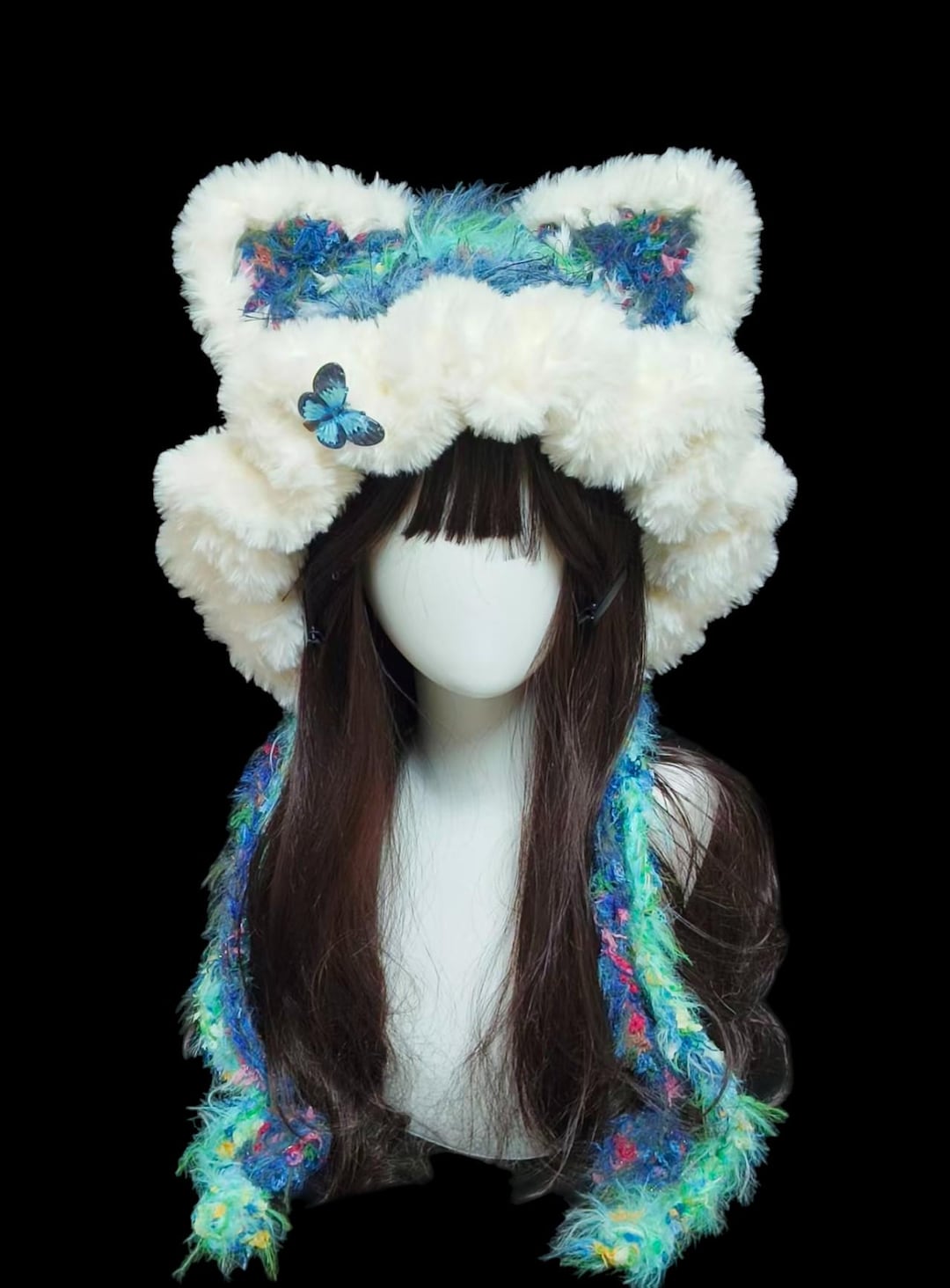 Whimsical Fluffy Cat Ear Hood With Fairycore Blue Accents - Etsy