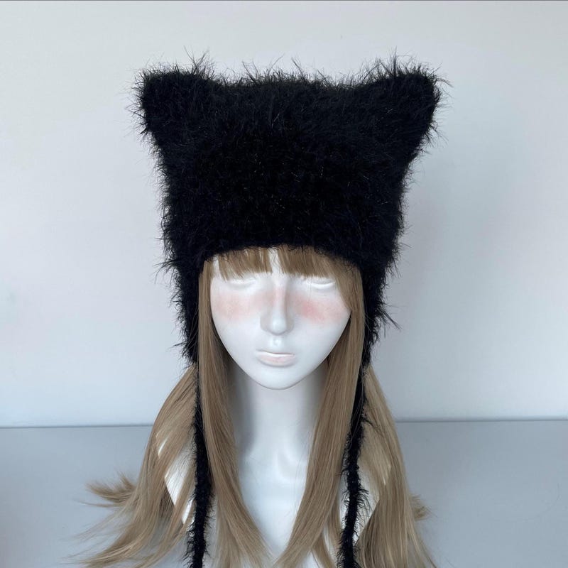 Fluffy Ears Hat Black - Etsy
