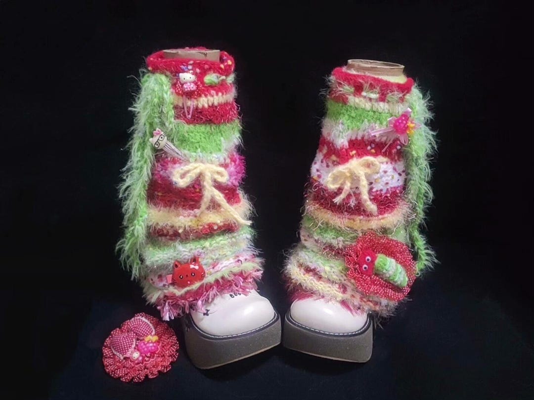 Vibrant Christmas Custom Leg Warmers: Y2K Hand-knitted Style - Etsy
