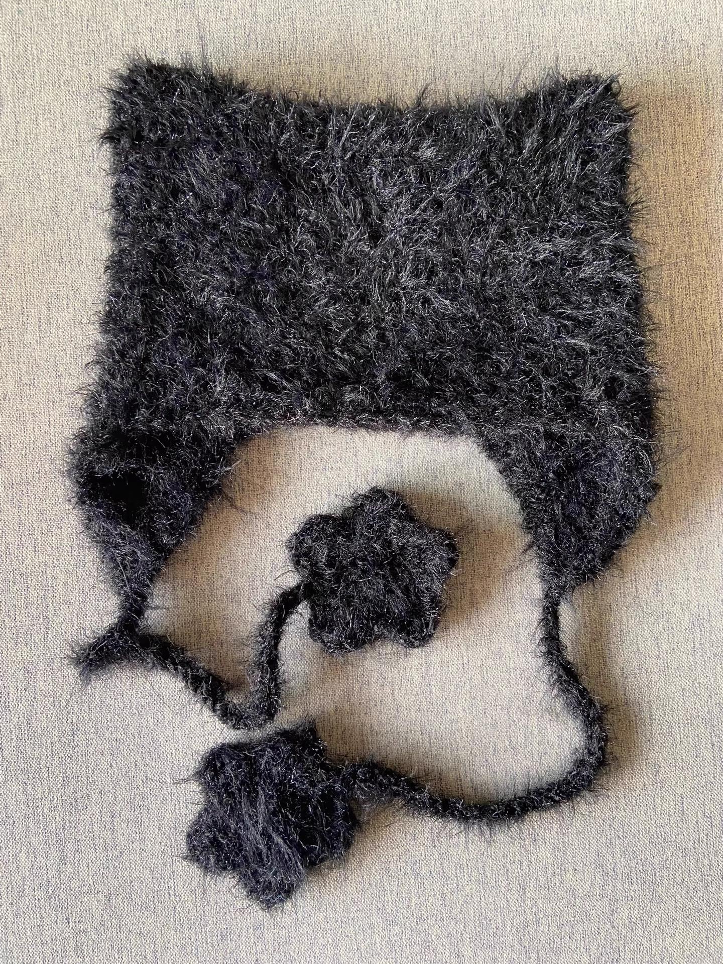 Handmade Fluffy Black Cat Ear Beanie: Soft Knit Winter Hat - Etsy