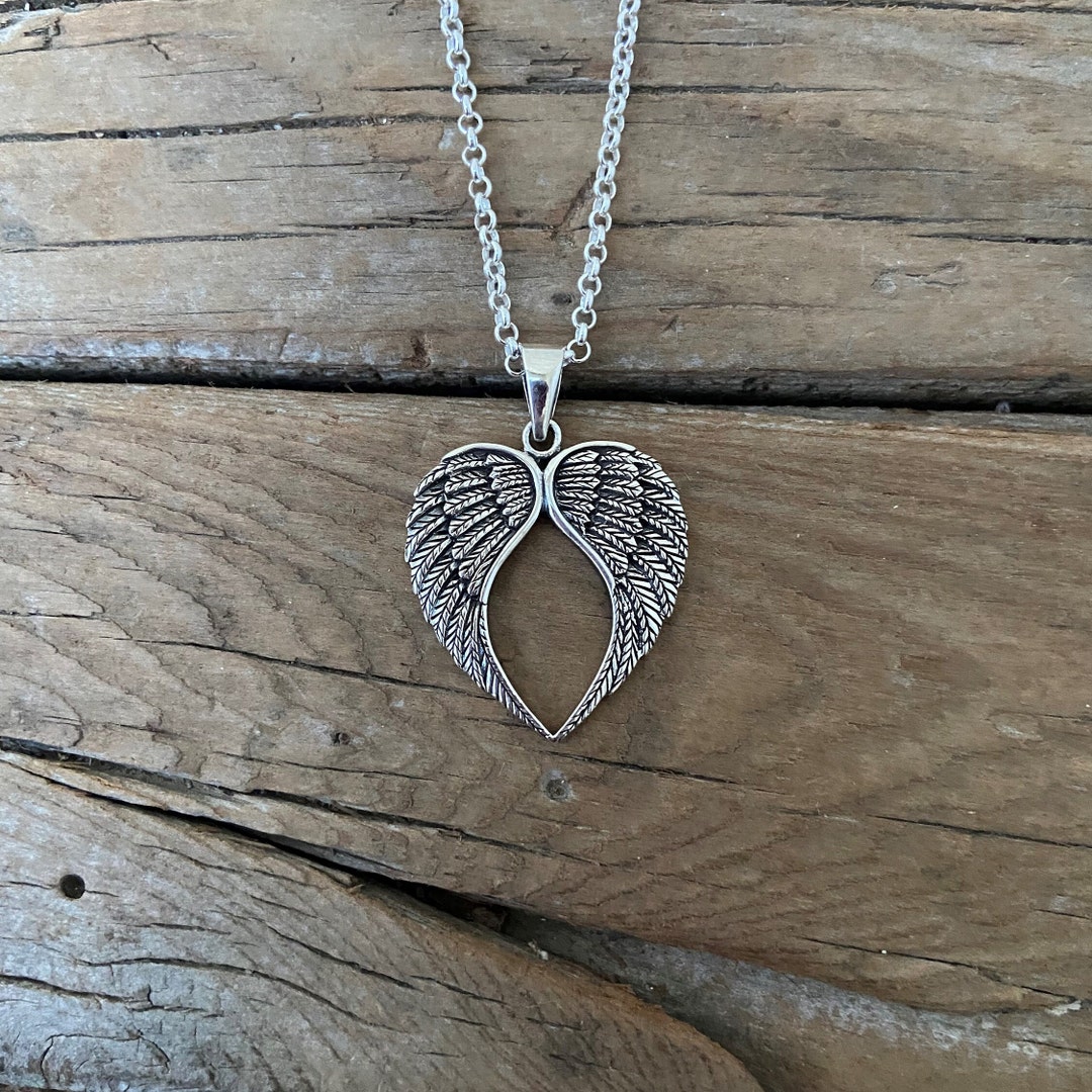 Beautiful Angel Wing Heart Necklace Handmade in Sterling Silver 925 - Etsy