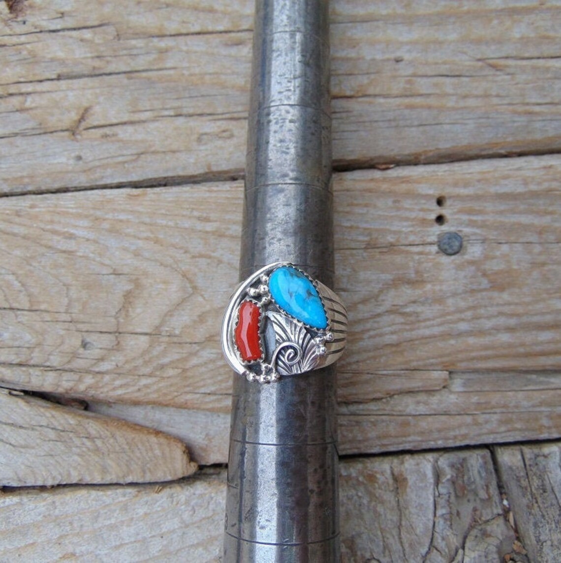 Beautiful Turquoise and Red Coral Ring Handmade and Signed in - Etsy