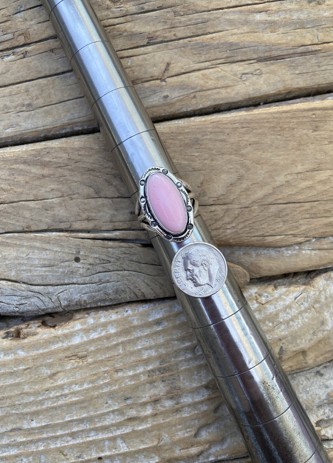Gorgeous Pink Conch Shell Ring Handmade Signed in Sterling Silver With ...