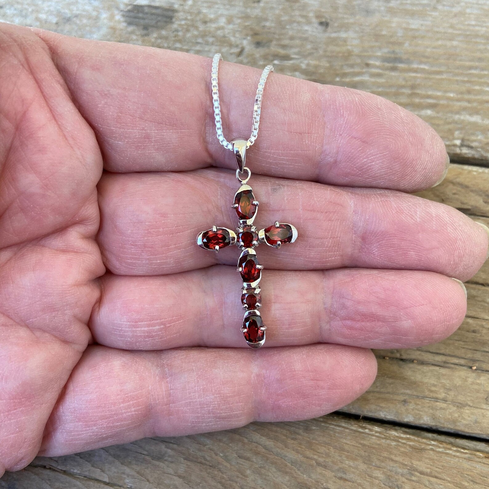 Beautiful Red Garnet Cross Necklace Handmade in Sterling Silver 925 ...