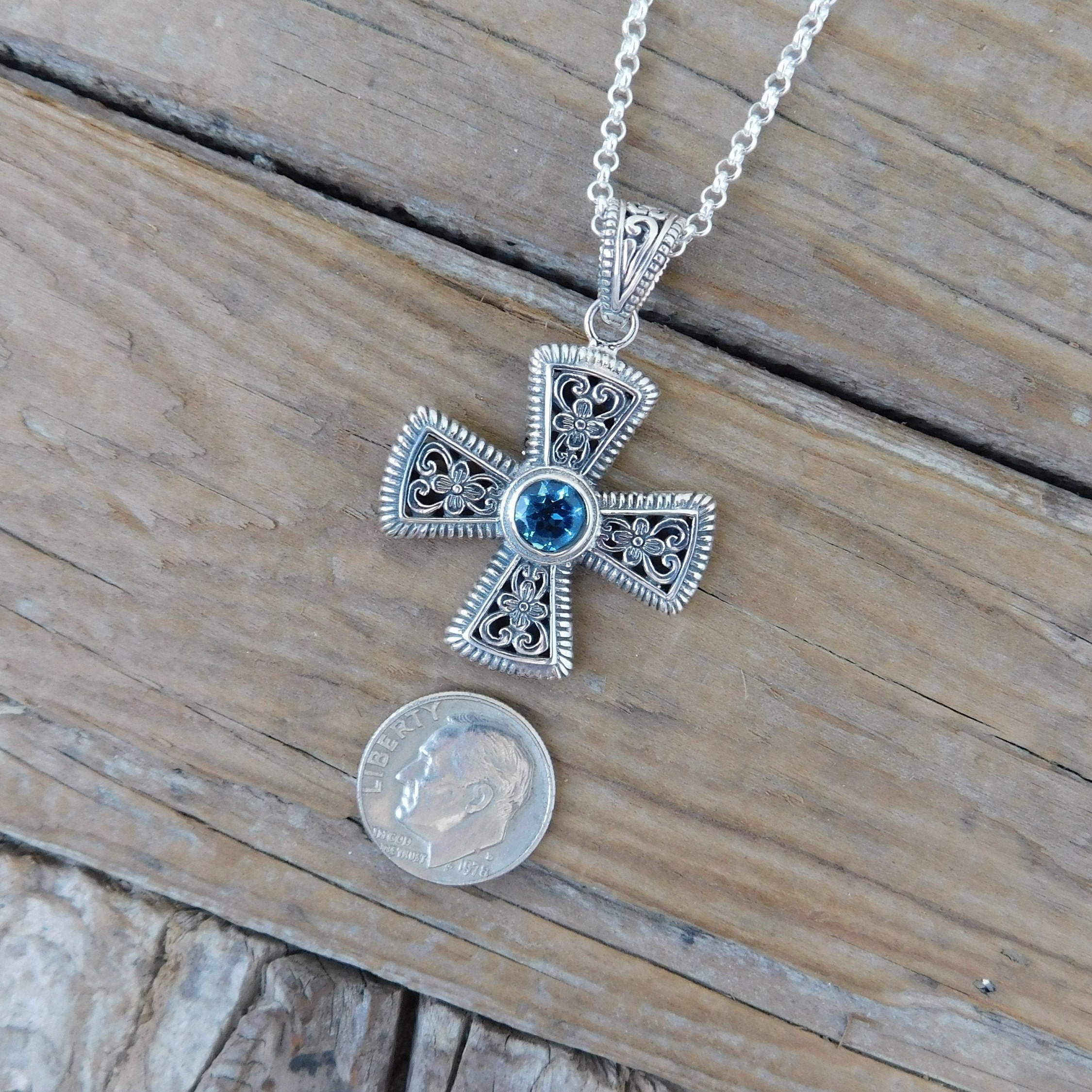 Beautiful Cross Necklace Handmade in Sterling Silver 925 With a Blue ...