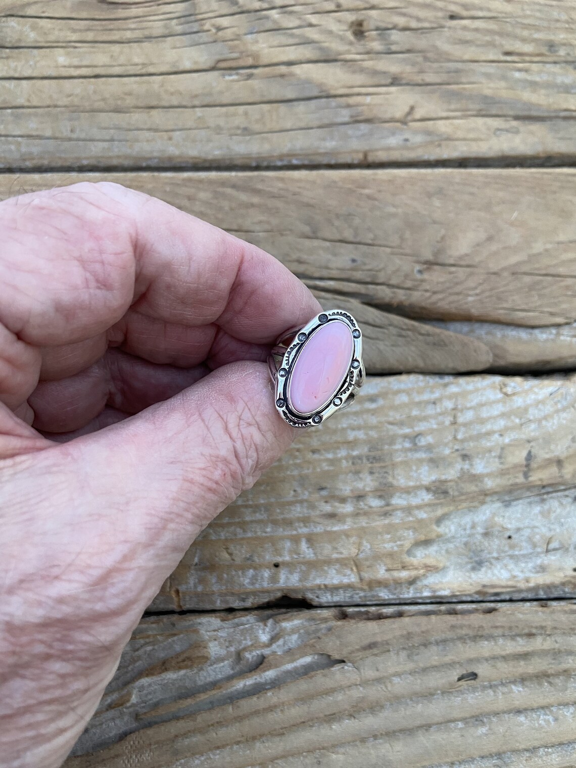 Gorgeous Pink Conch Shell Ring Handmade Signed in Sterling Silver With ...