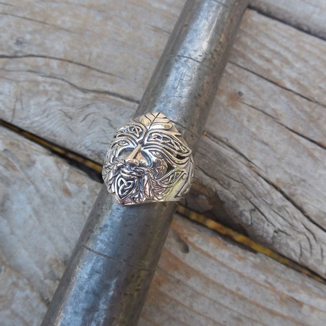 Green Man Ring Handmade in Sterling Silver 925 With a Celtic Triquetra ...