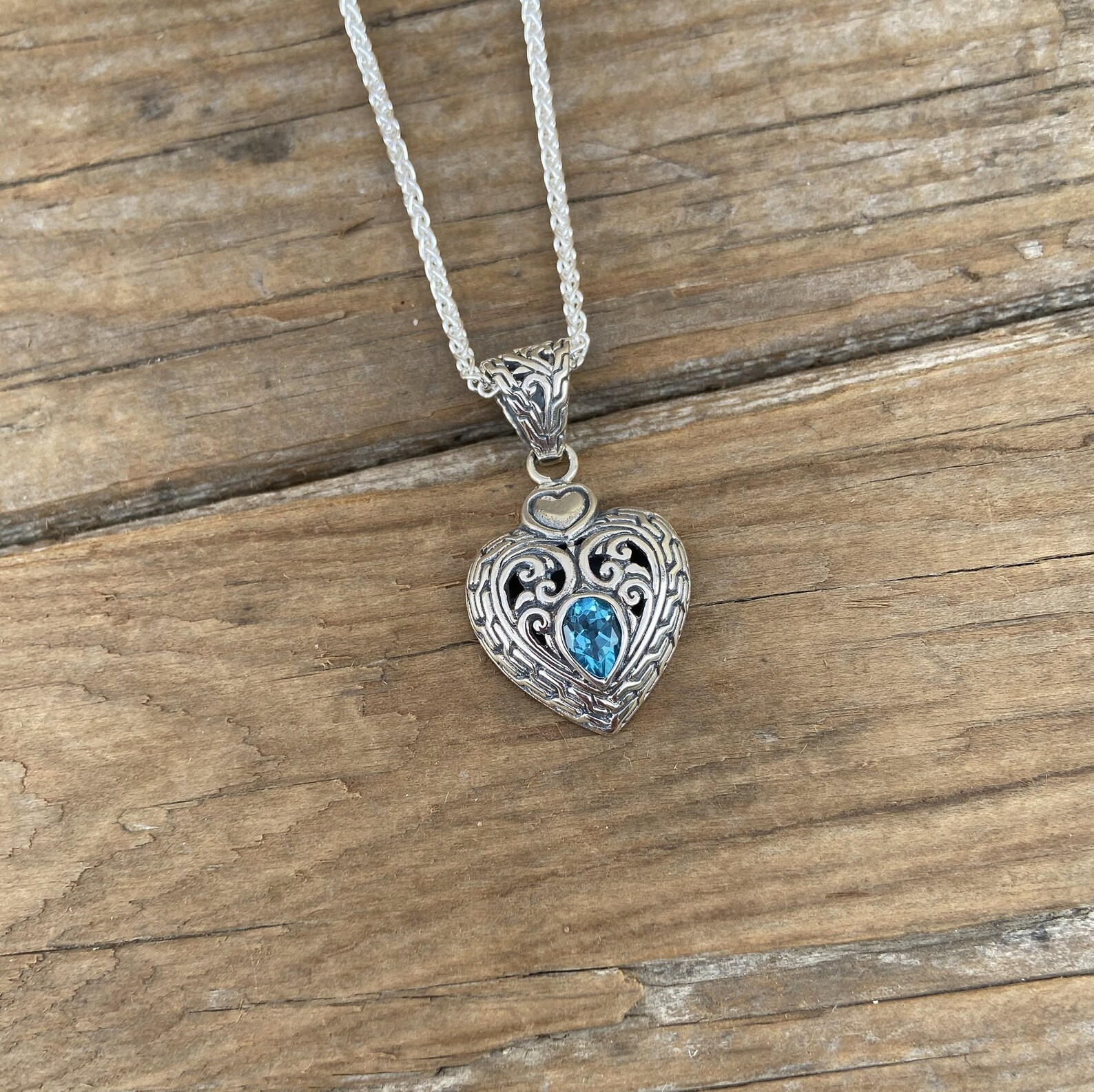 Blue Topaz Heart Necklace Handmade in Sterling Silver 925 - Etsy