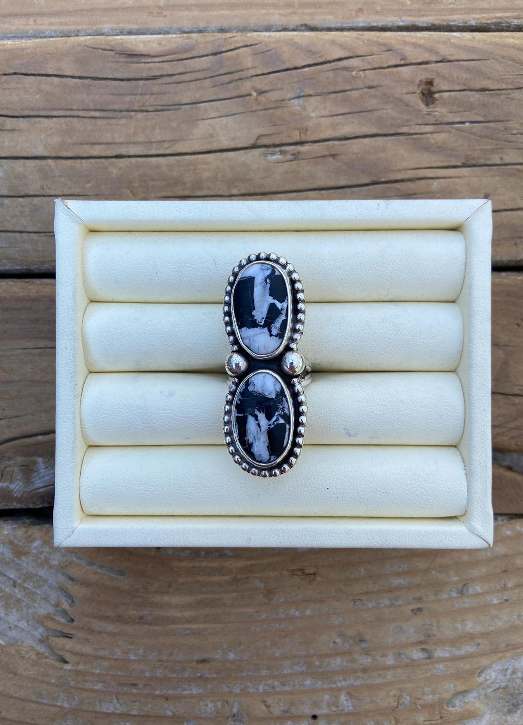Gorgeous Large Two Stone White Buffalo Ring Handmade and Signed in ...