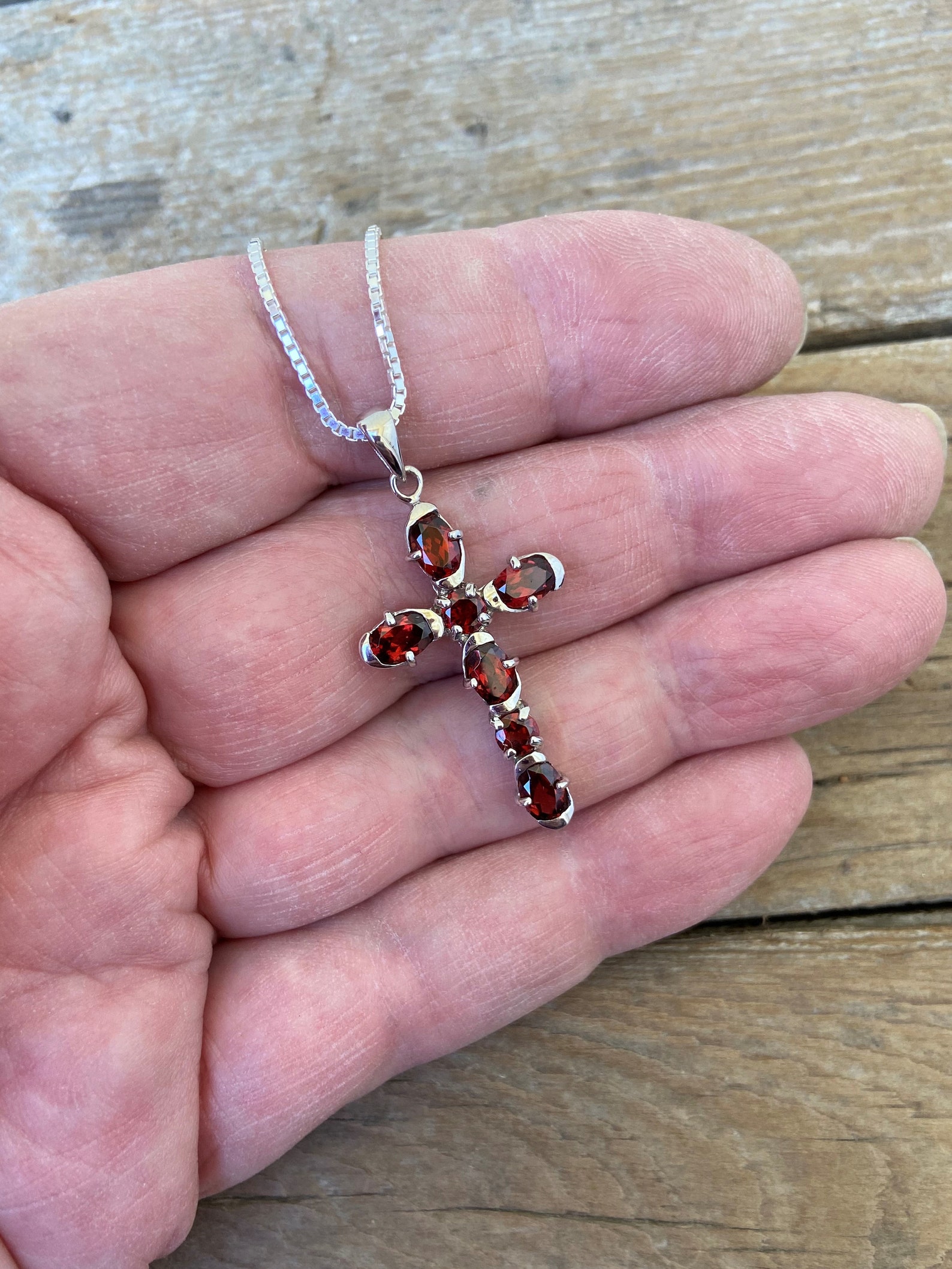 Beautiful Red Garnet Cross Necklace Handmade in Sterling Silver 925 ...