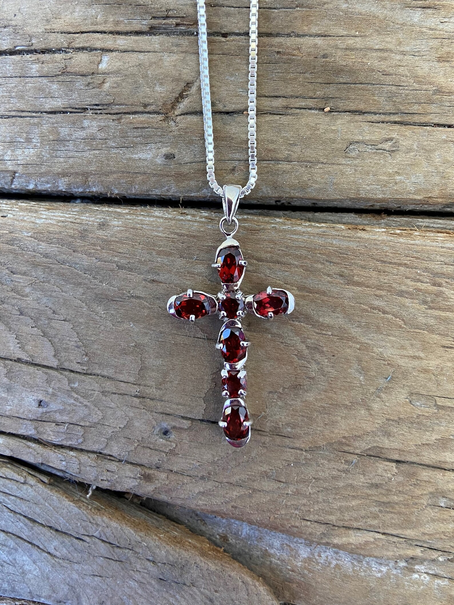 Beautiful Red Garnet Cross Necklace Handmade in Sterling Silver 925 ...
