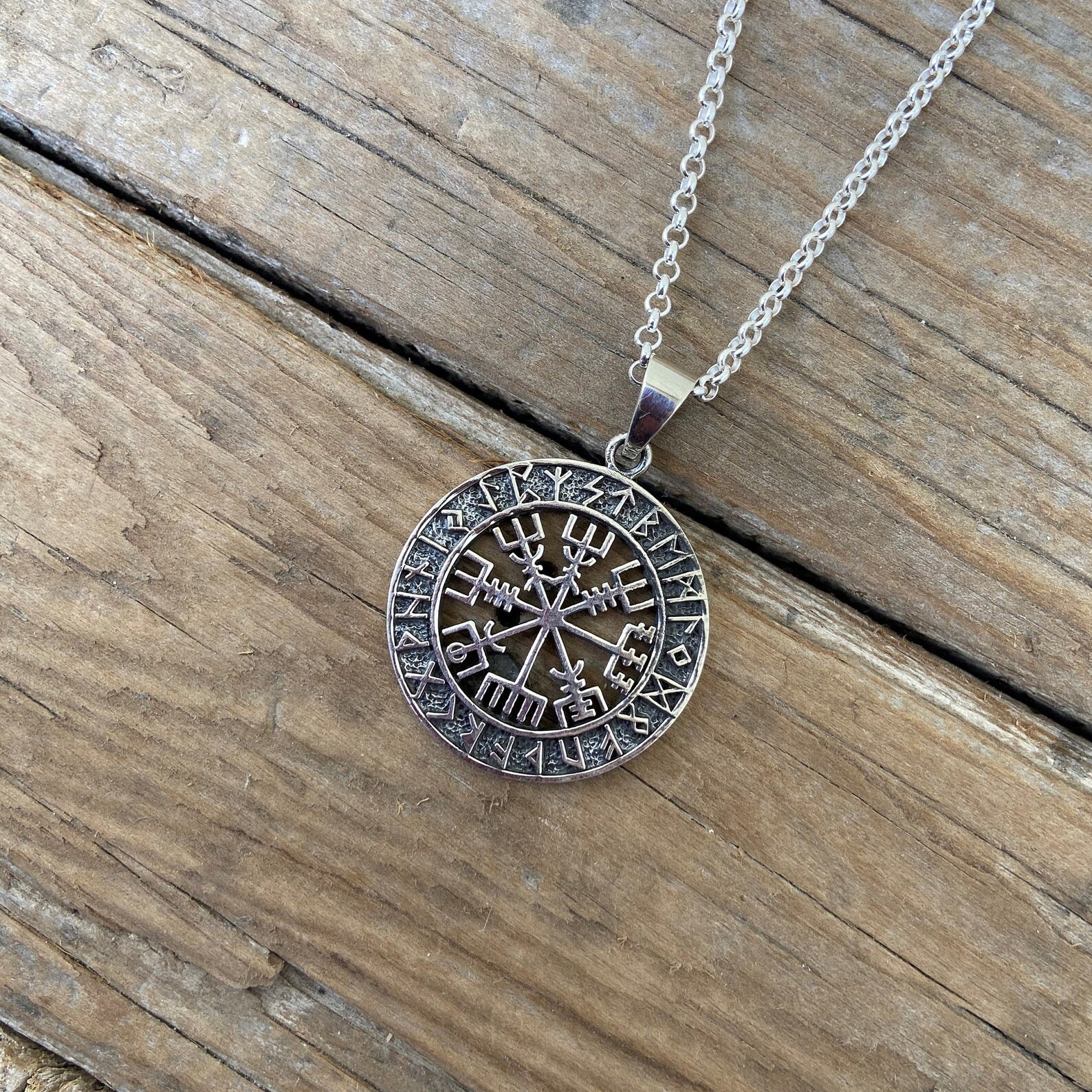 Viking Compass Necklace Handmade in Sterling Silver 925 With the Rune ...