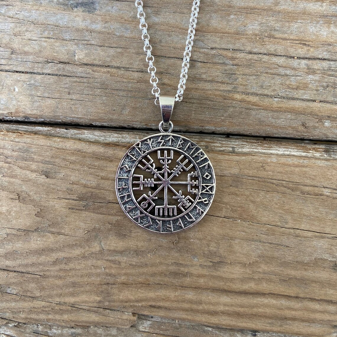 Viking Compass Necklace Handmade in Sterling Silver 925 With the Rune ...