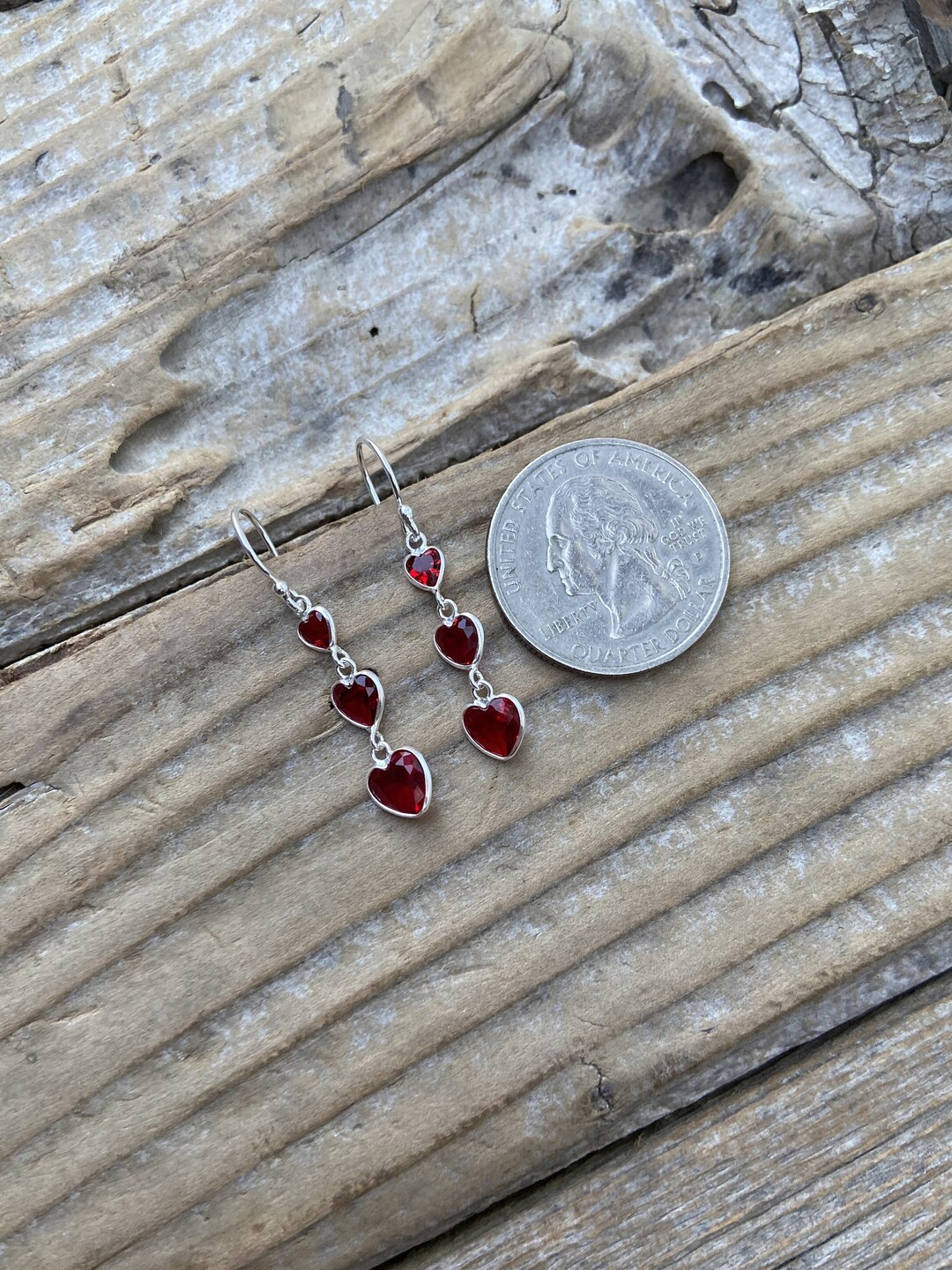 Red Heart Shape Cubic Zirconia (CZ) Earrings Handmade in Sterling ...