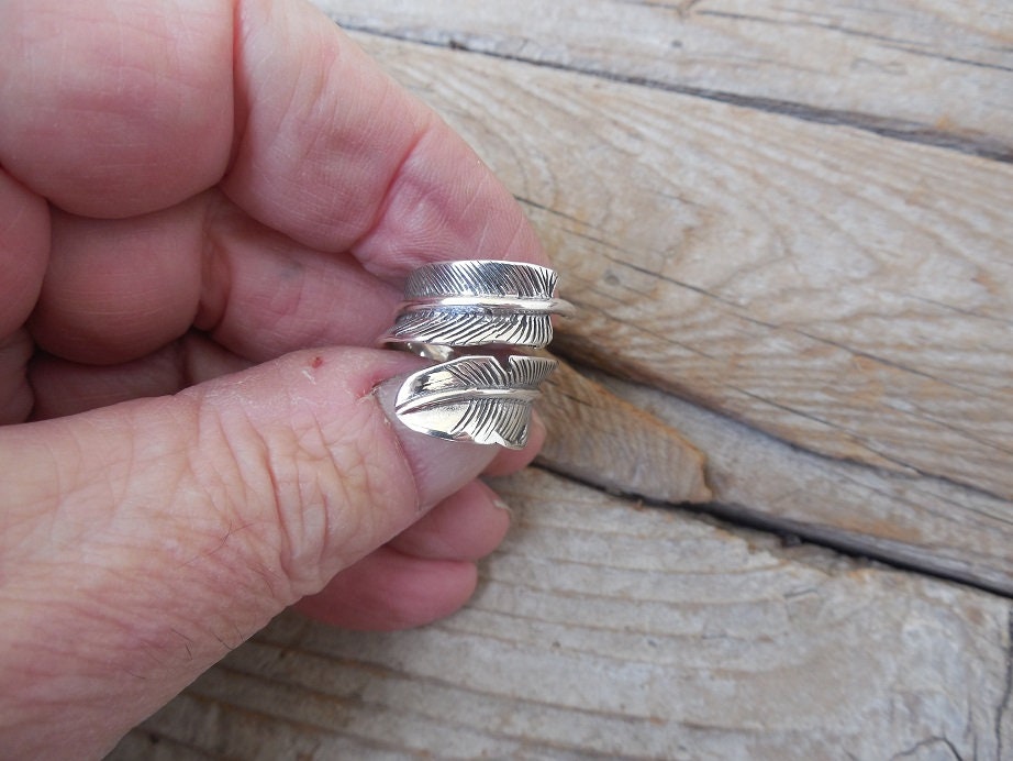 Adjustable Feather Ring Handmade in Sterling Silver 925 - Etsy