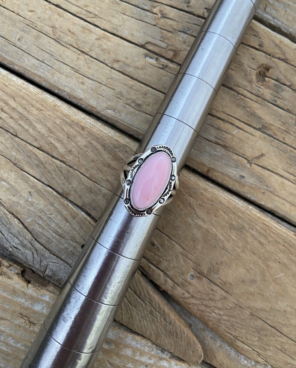 Gorgeous Pink Conch Shell Ring Handmade Signed in Sterling Silver With ...