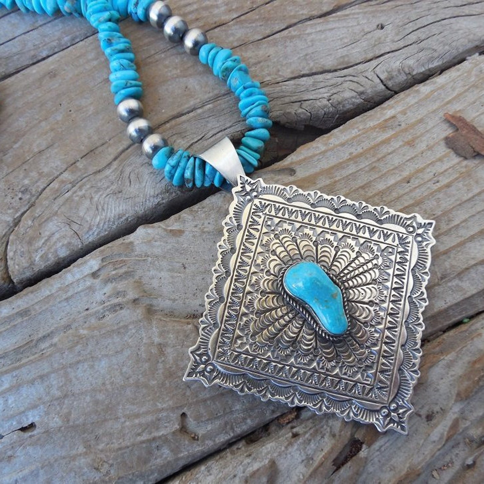 Beautiful Large Turquoise Pendant Handmade and Signed by - Etsy