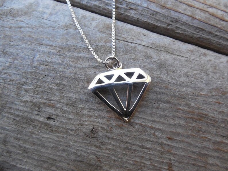 Diamond Shape Necklace Handmade in Sterling Silver 925 - Etsy