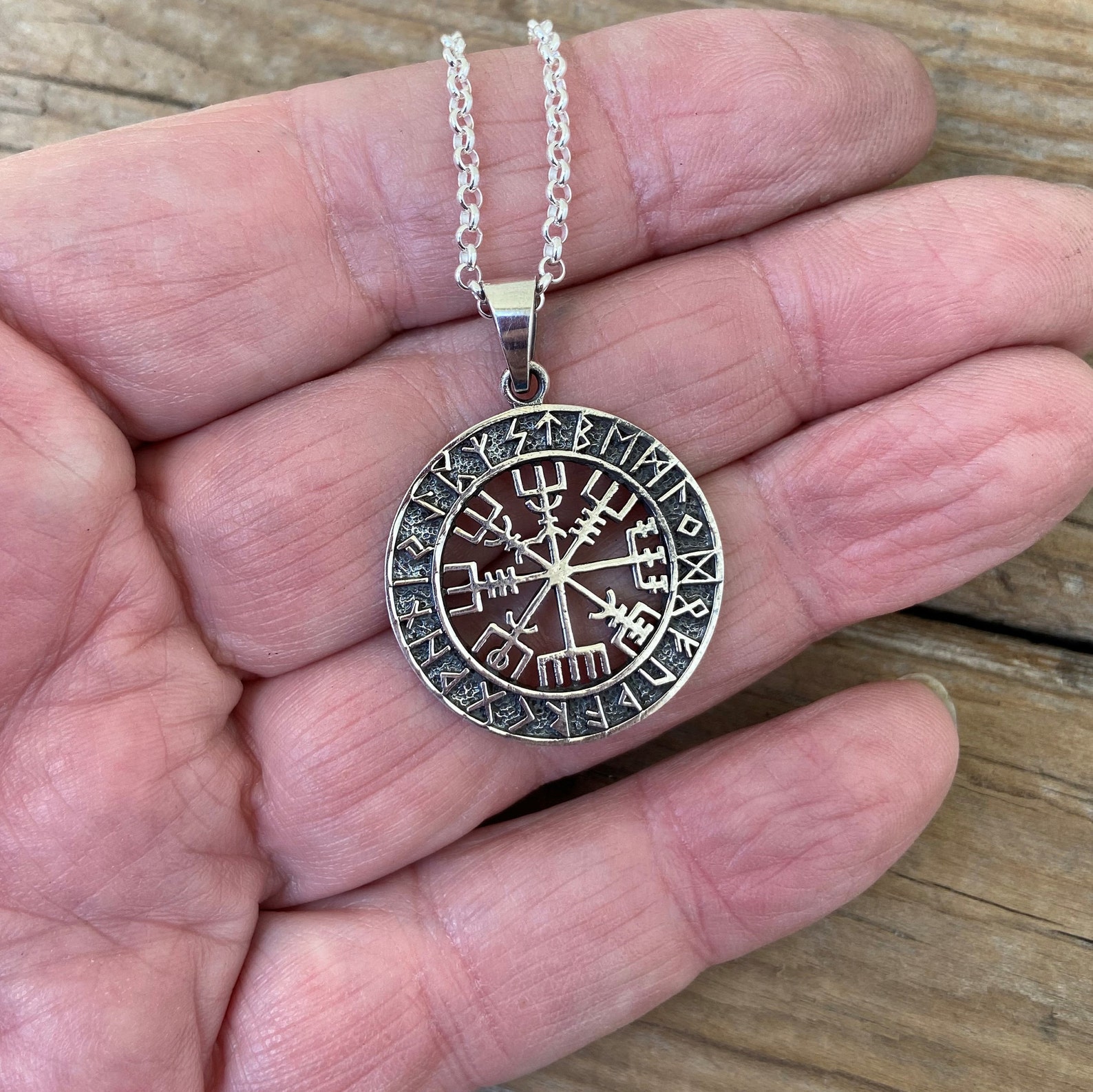 Viking Compass Necklace Handmade in Sterling Silver 925 With the Rune ...