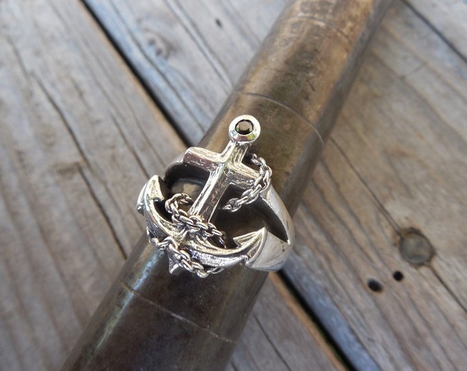 Anchor Ring Handmade in Sterling Silver 925 With a Small Black Cz Set ...